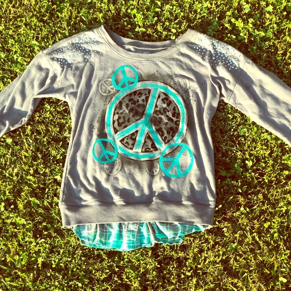 Justice | Shirts & Tops | Peace Sign Retro Top With Faux Plaid ...